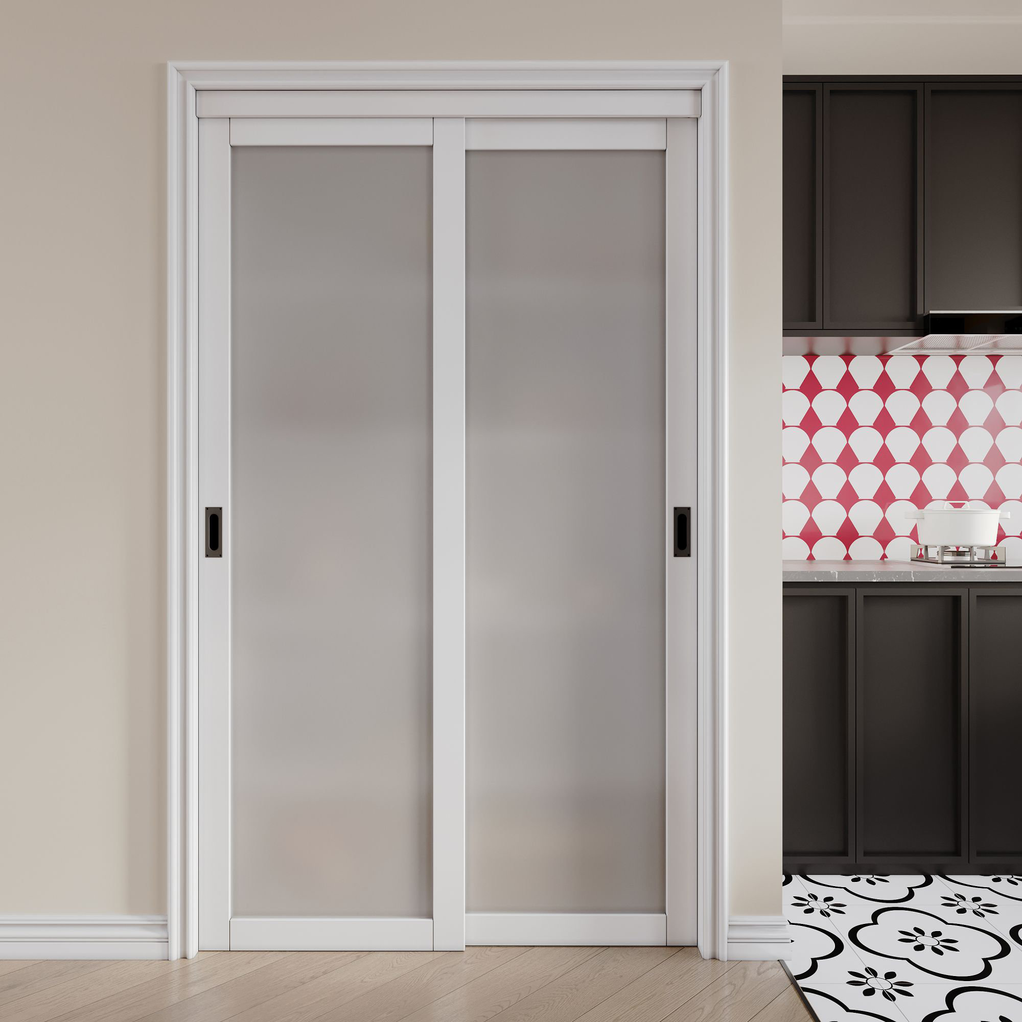 Home Worthy [80" Space Saver] Frosted Glass Sliding Door Kit - Tempered ...